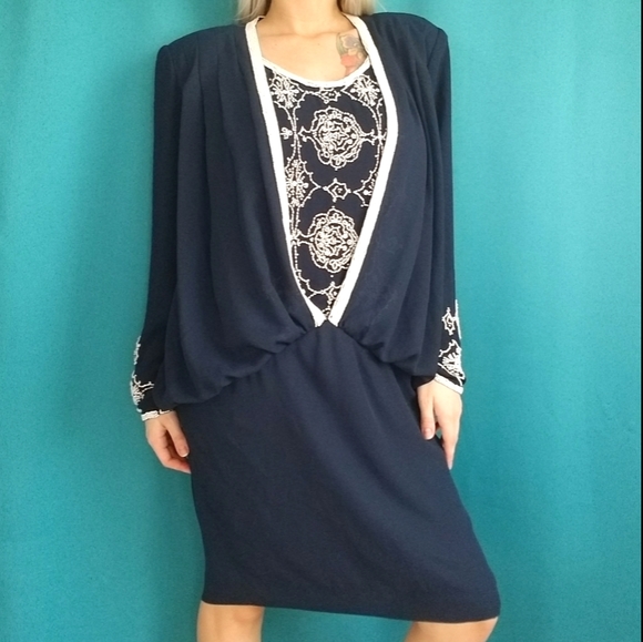 Vintage | Dresses | Vintage 97s Jack Bryan Beaded Dress Drop Waist Size M | Poshmark